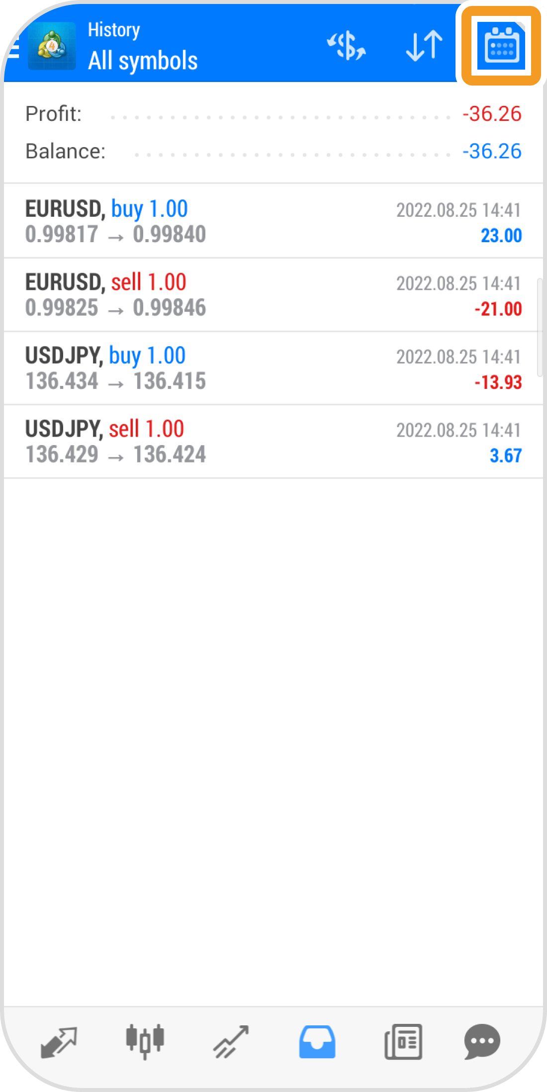 Check trade history | MetaTrader4/5 user guide | Myforex™