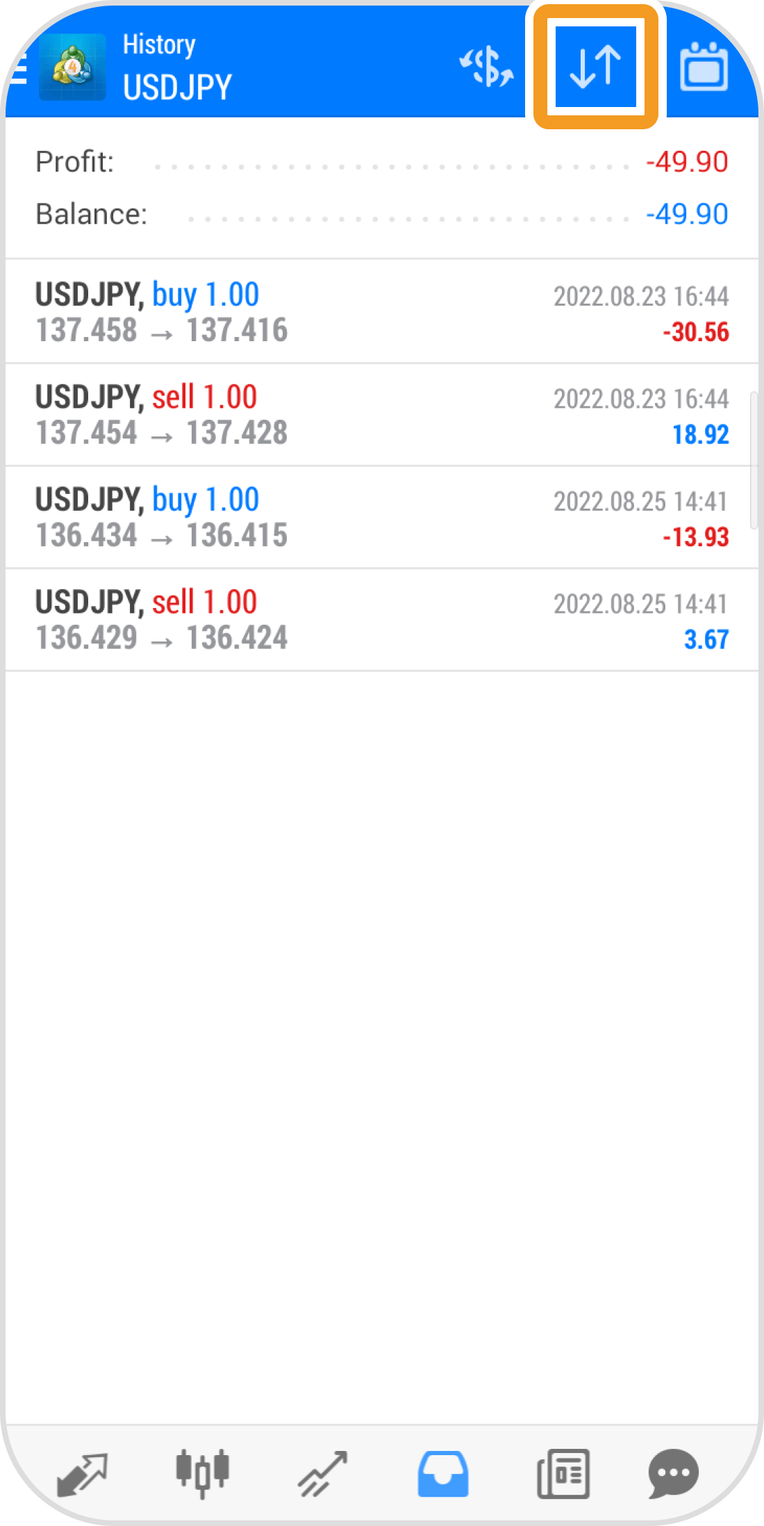 Check trade history | MetaTrader4/5 user guide | Myforex™