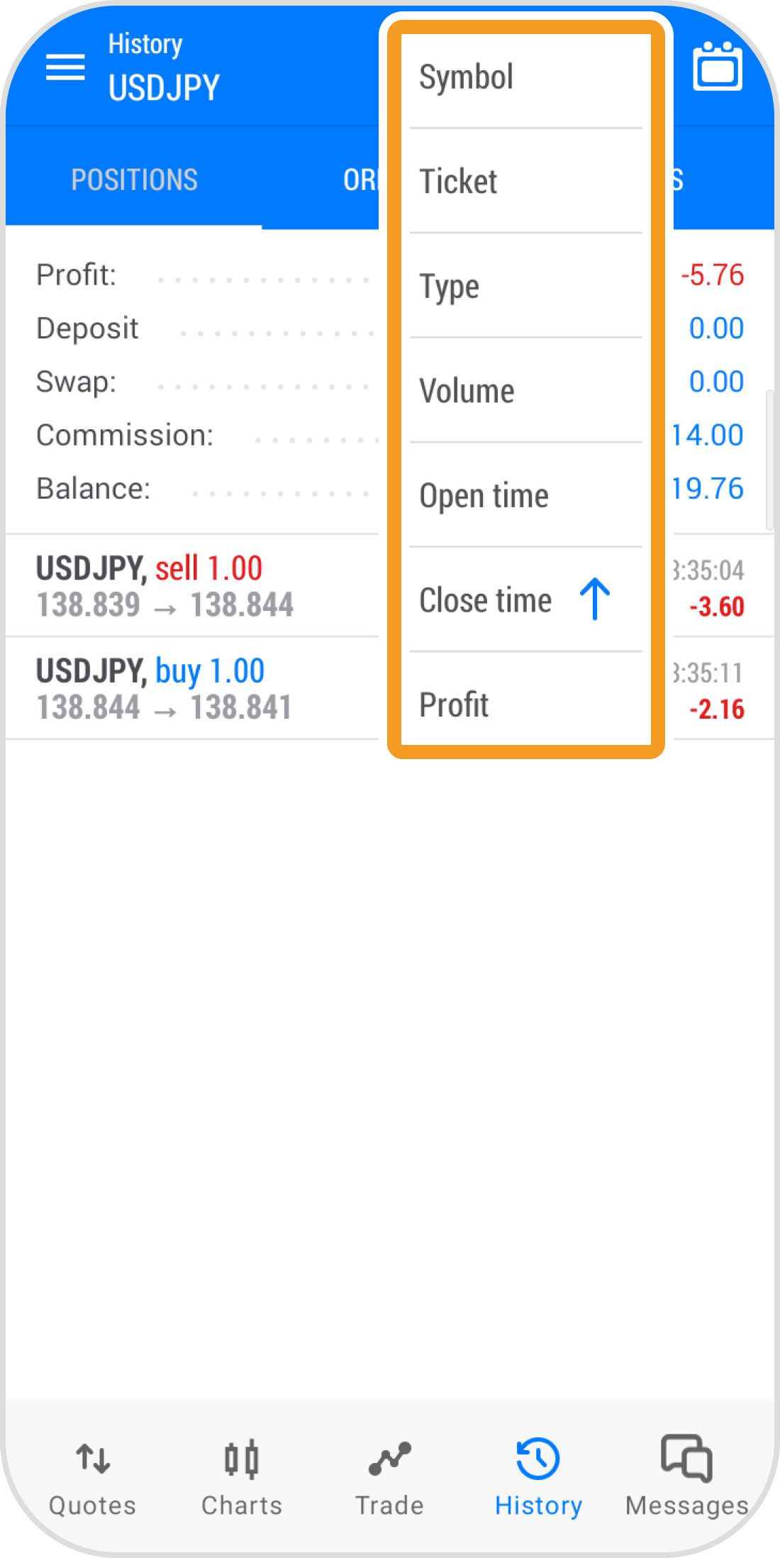 Check trade history | MetaTrader4/5 user guide | Myforex™